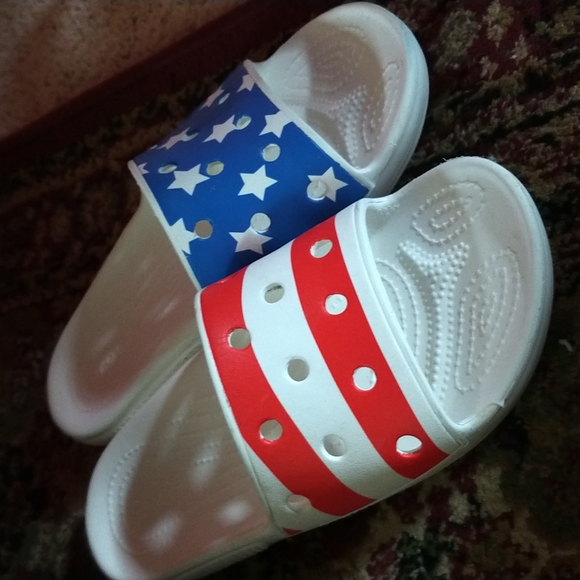 CROCS | Shoes | Crocs Patriotic Sandalsslides | Poshmark